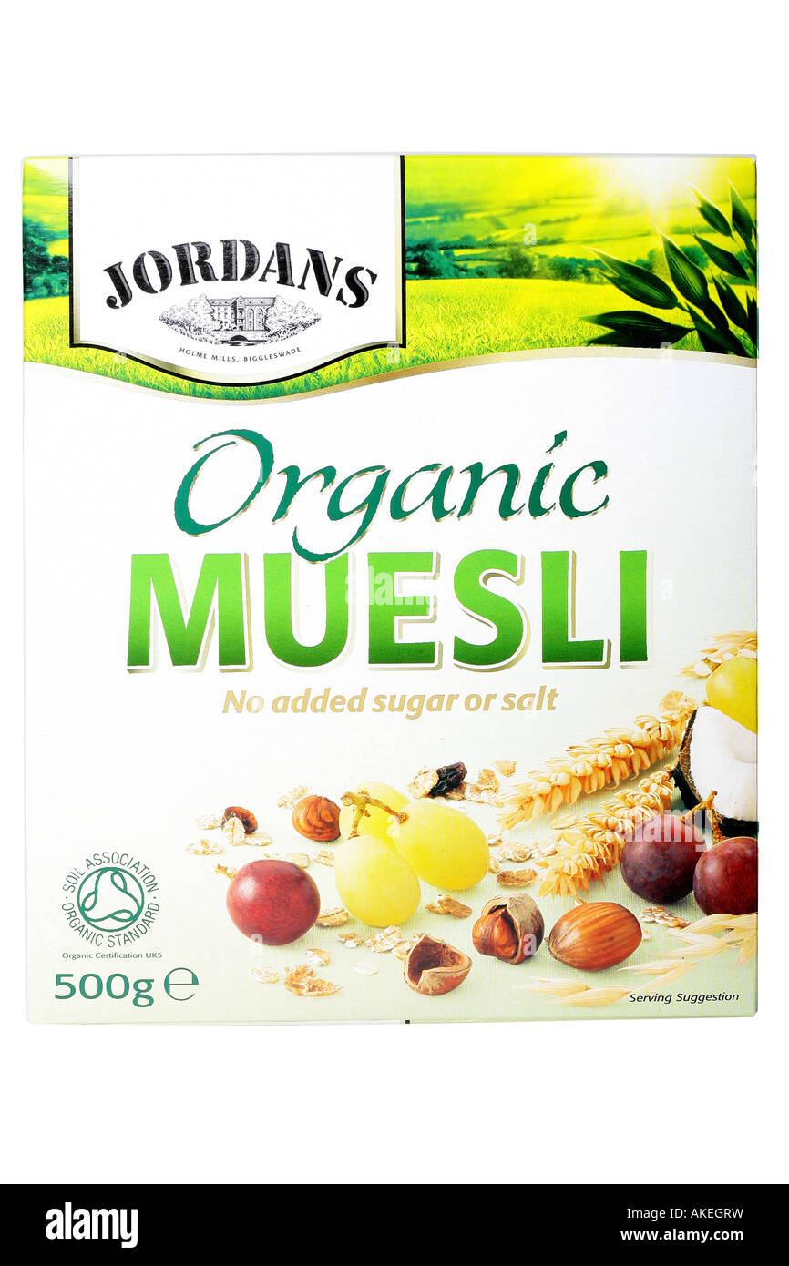 Organic muesli jordans box pack cereal breakfast hi-res stock ...