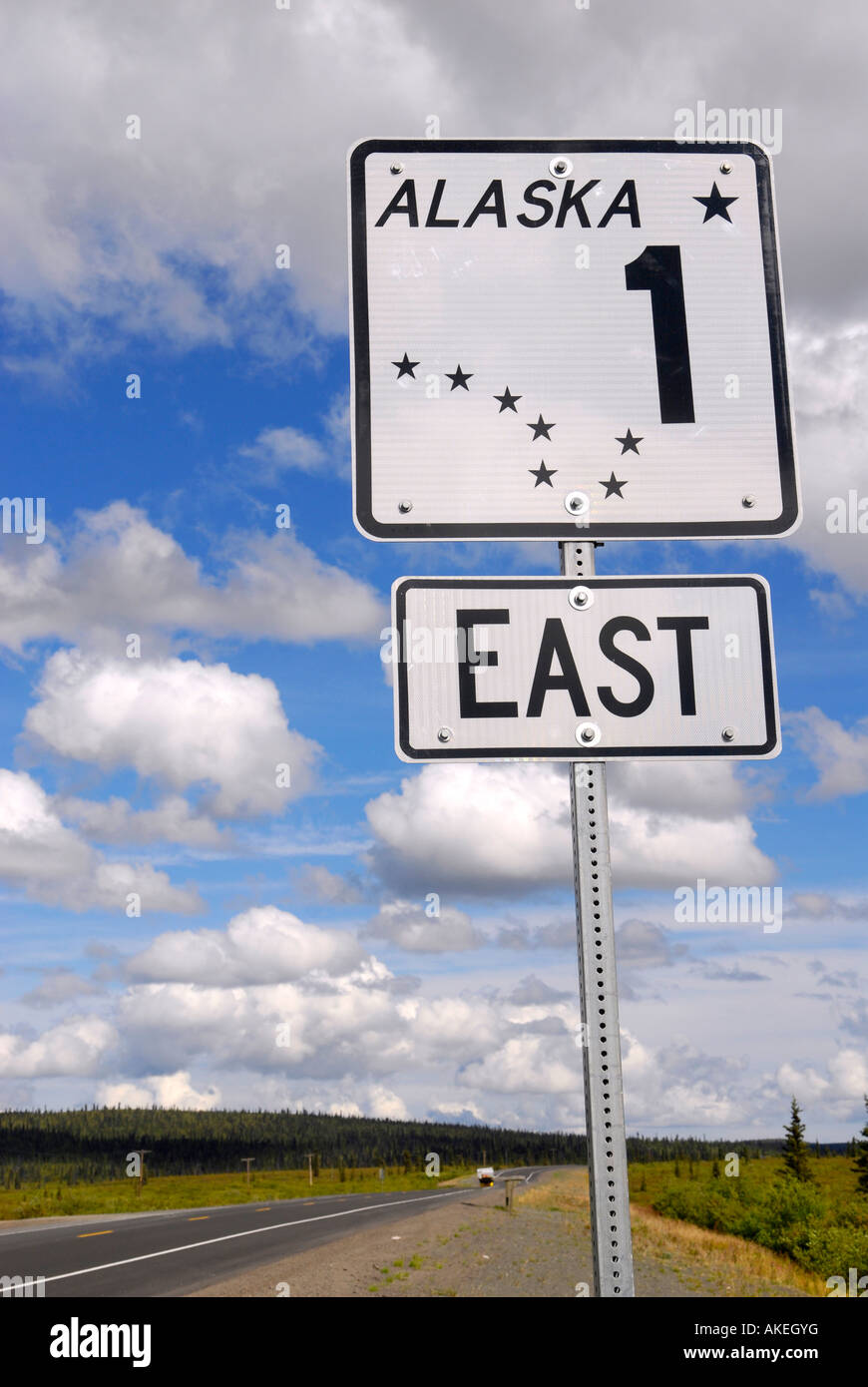 Alaska Highway 1 East sign marker along Glenn Highway Alaska AK U S ...