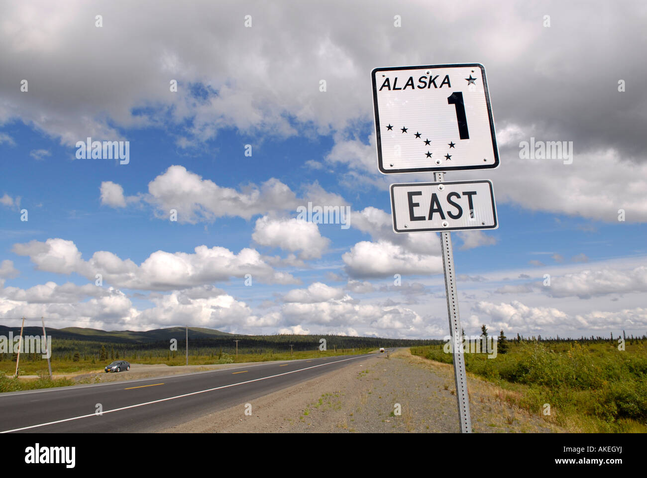Alaska Highway 1 East sign marker along Glenn Highway Alaska AK U S ...