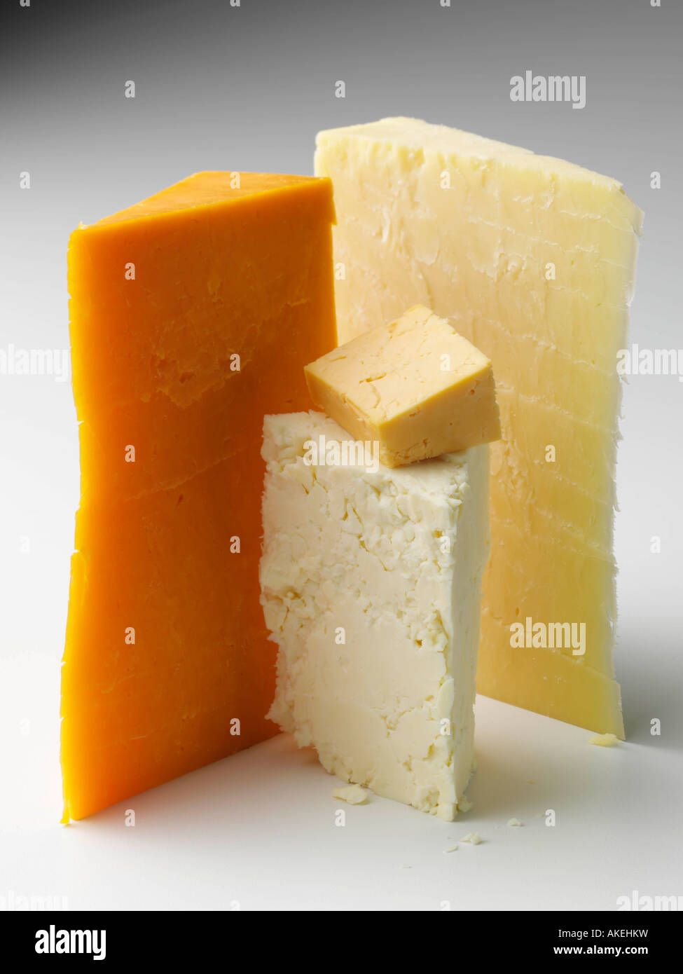 Selection of British Cheeses on a white background editorial food Stock ...