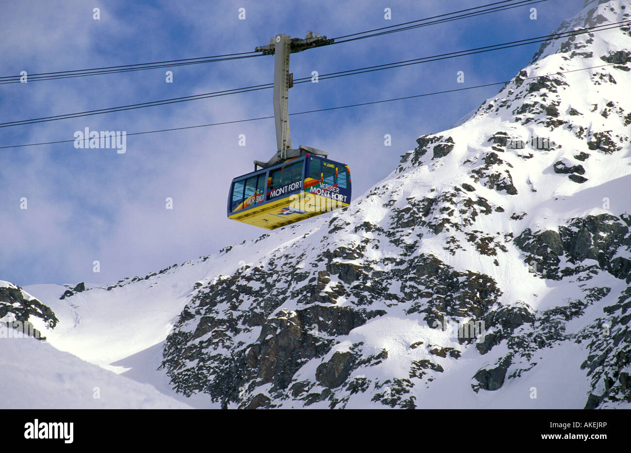 mont fort cable car, verbier, switzerland Stock Photo - Alamy