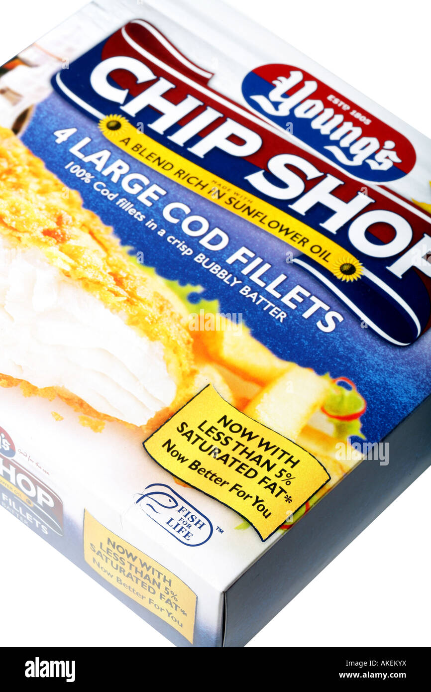 Cod fillets youngs chip shop fish battered box hi-res stock photography ...