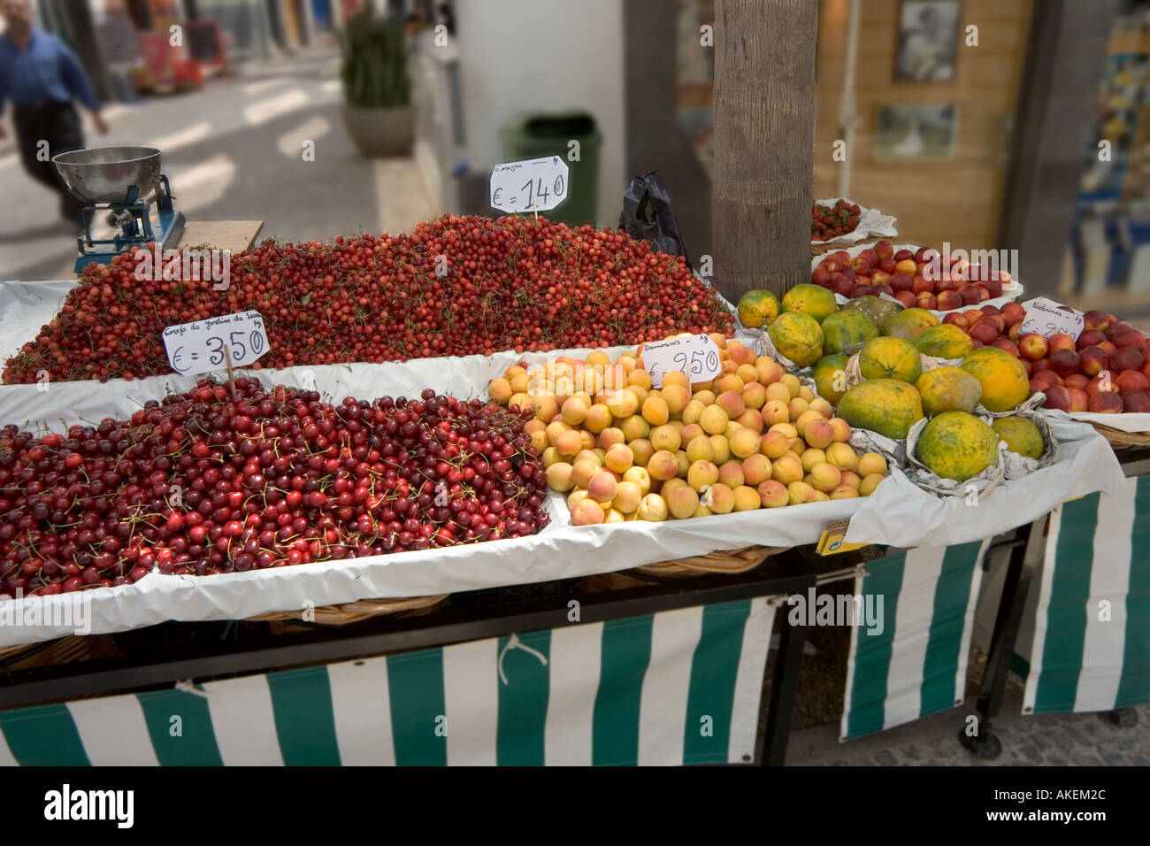 Market stall selling fresh fruit, Funchal, Madeira, Portugal Stock ...