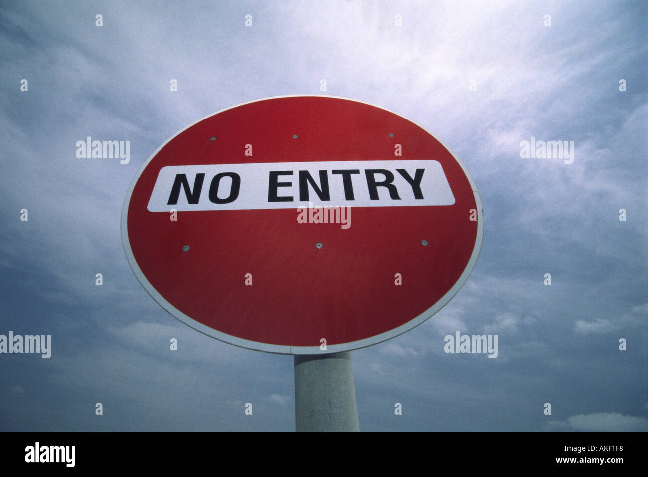 A typical European no entry sign on the road to warn you of a one way ...