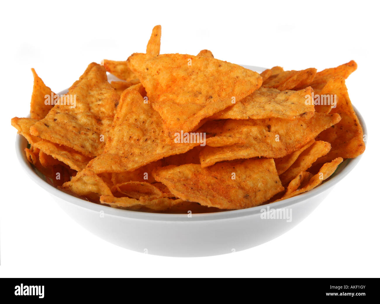 gold potato chip in plate isolated on white background Stock Photo - Alamy