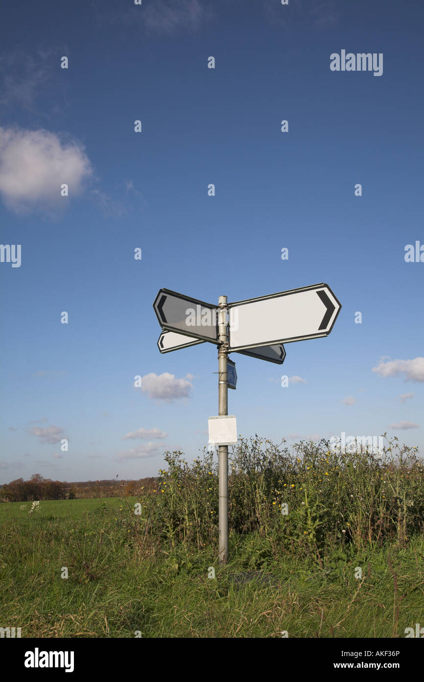 Blank road sign at a crossroads intersection Stock Photo - Alamy