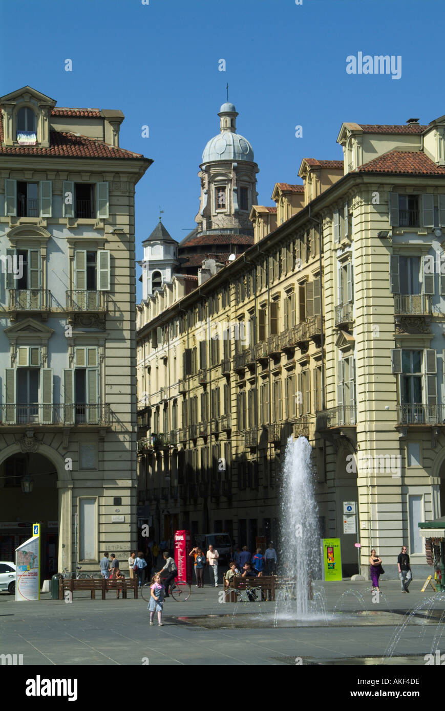 Italy Piemonte Turin Piazza Castello fountain and architecture Stock ...