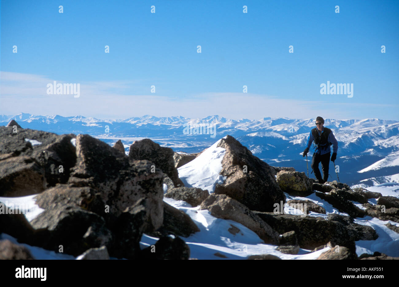 The summit of Mount Bierstadt in the Colorado Rocky Mountains in winter ...