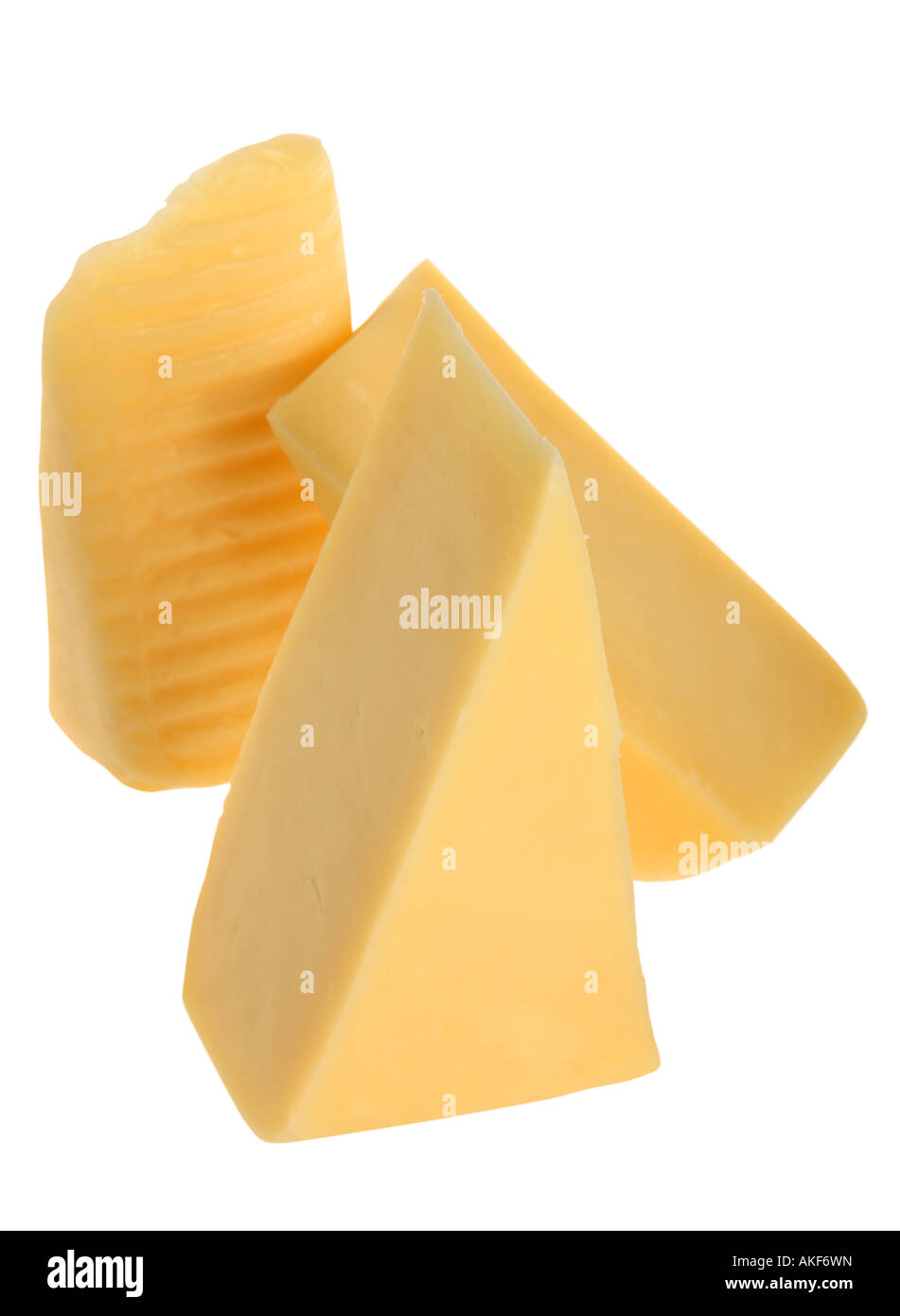 Cheese slice detail isolated on white background Stock Photo - Alamy
