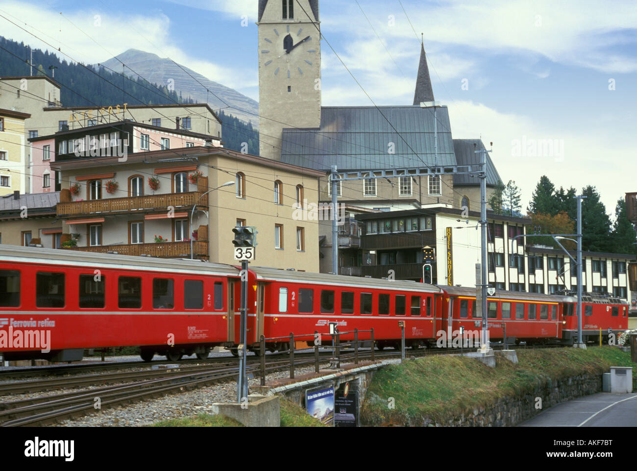 rhatische bahn and town, davos, switzerland Stock Photo - Alamy