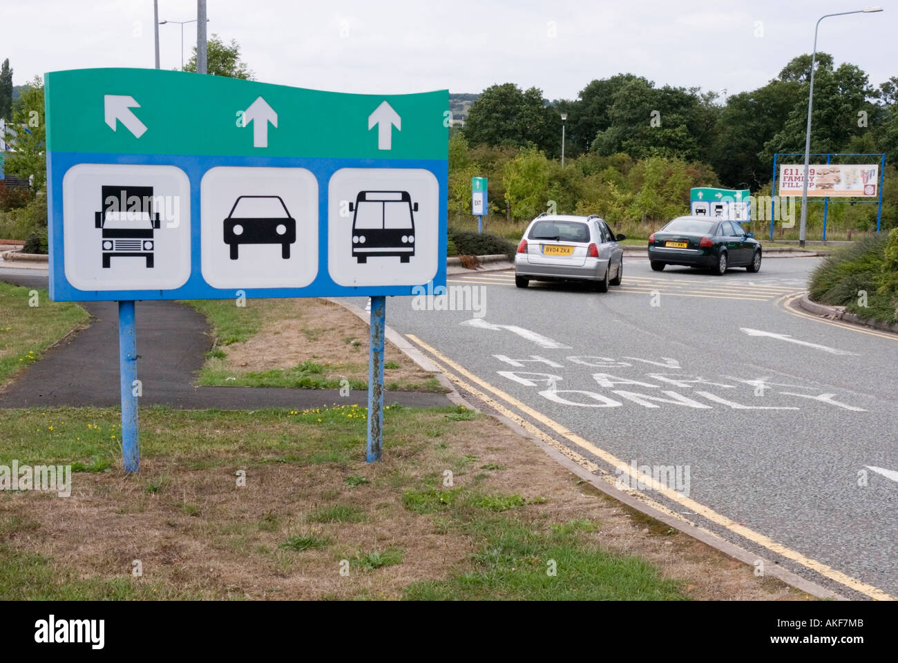 Signs directing vehicles out of a motorway service station Stock Photo ...