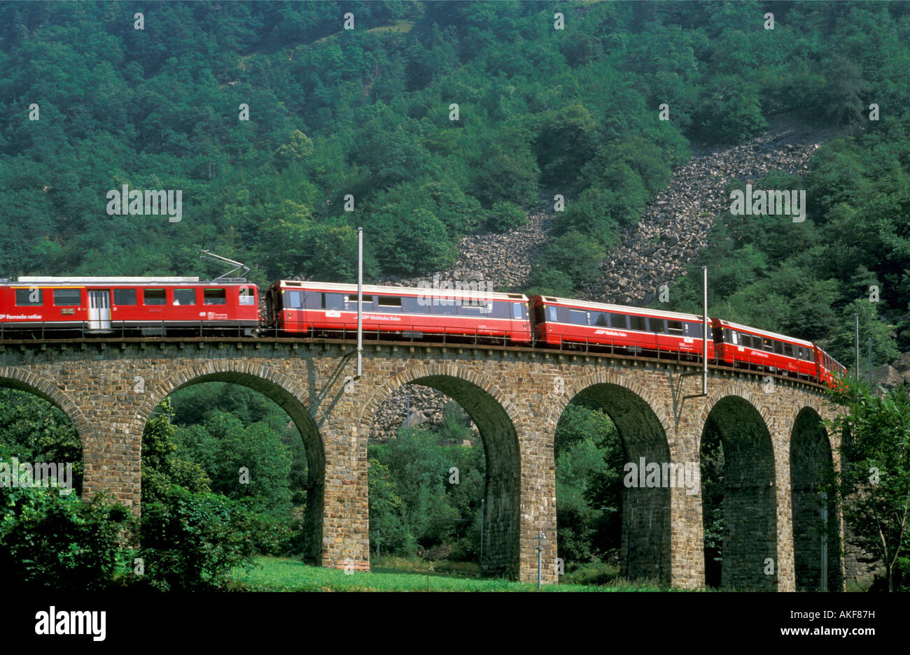 bernina express train, poschiavo, switzerland Stock Photo - Alamy