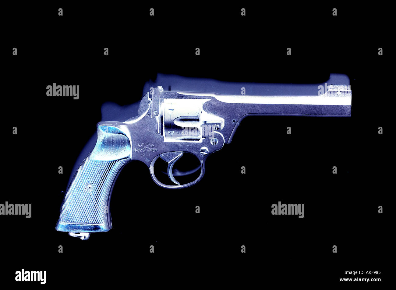 Hand Gun revolver Studio shot Xray negative Stock Photo - Alamy
