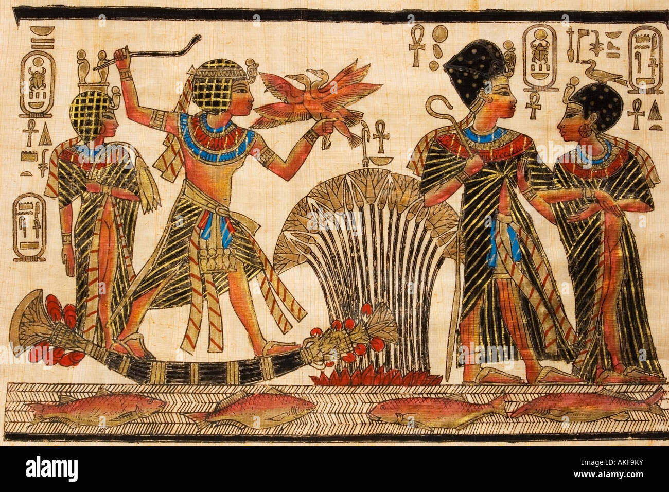 ancient Egyptian papyrus of King Tutankhamun and his wife Ankhesenamun ...