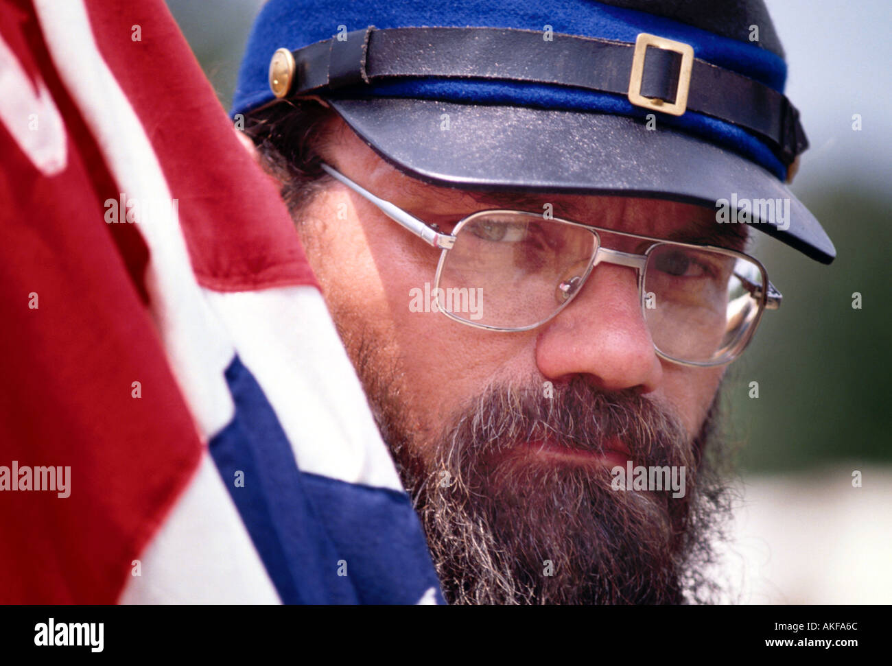Man in Union uniform as a real Union Civil War re en-actor with state ...
