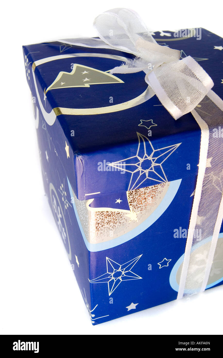 A stock photograph of a bright blue gift box Stock Photo - Alamy