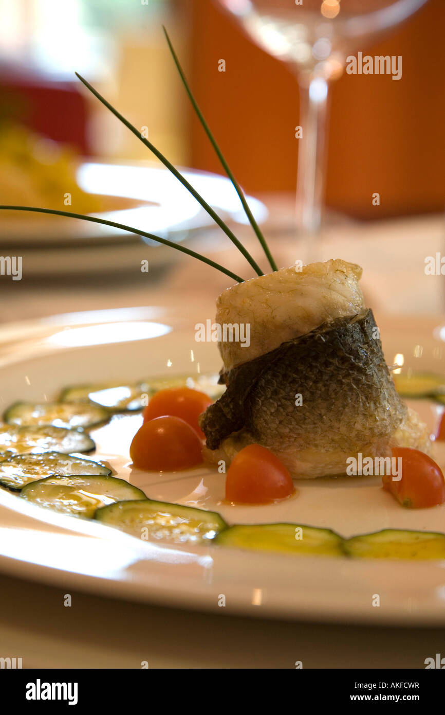 Roll of sea bass with chive and marinated courgettes, Le Corta di San ...