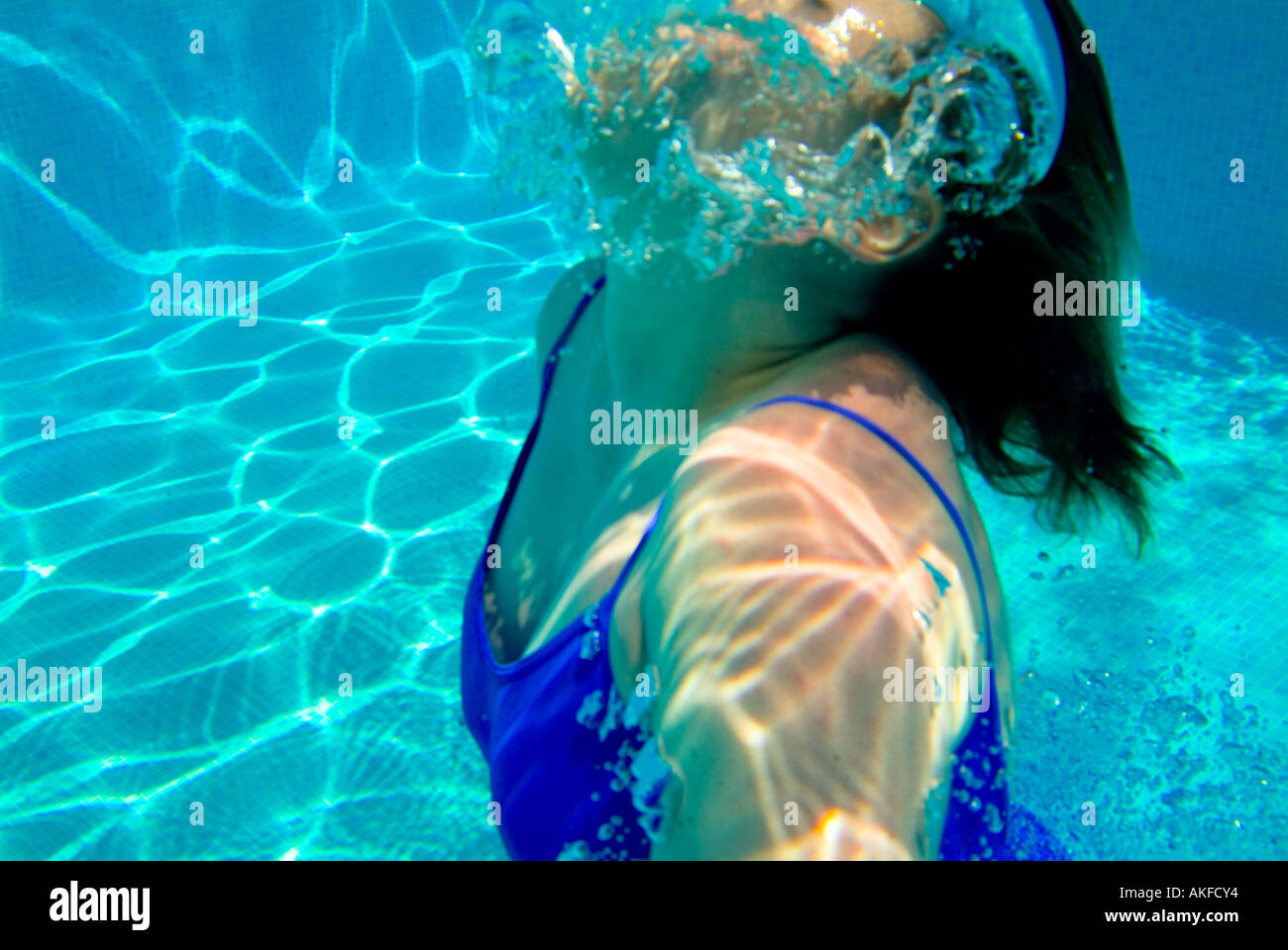 woman swimming in outdoor swimming pool from underwater Stock Photo - Alamy