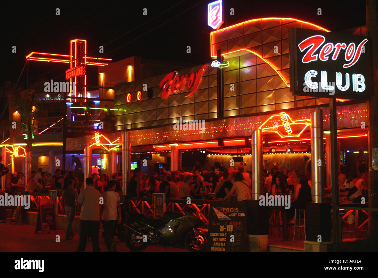greece ionian zakynthos night shot of bar street in lagana Stock Photo ...