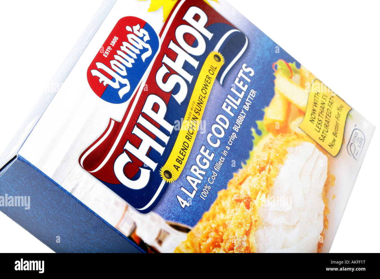 Cod fillets youngs chip shop fish battered box hi-res stock photography ...
