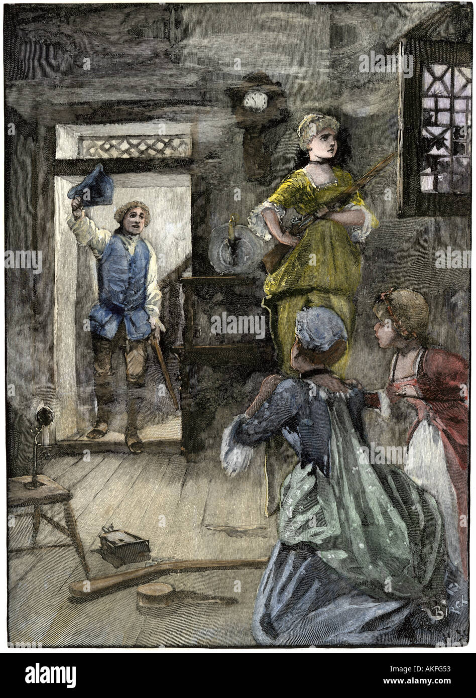 Colonial women defend their home as a Minuteman leaves for battles of ...
