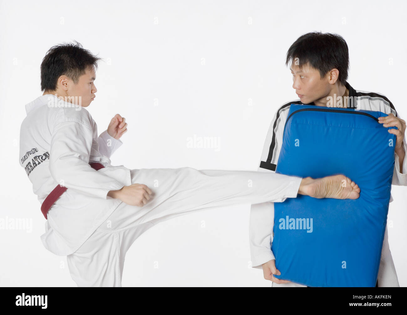 Male karate instructor teaching martial arts to a young man Stock Photo ...