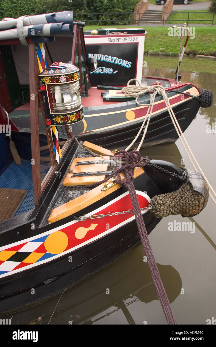 three narrowboat bows on a canal Stock Photo - Alamy