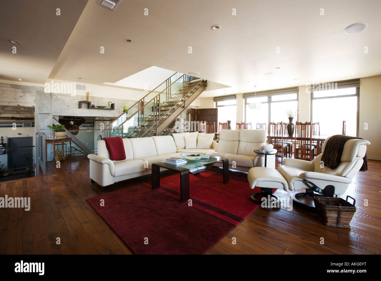 Wide angle of modern living room Stock Photo - Alamy