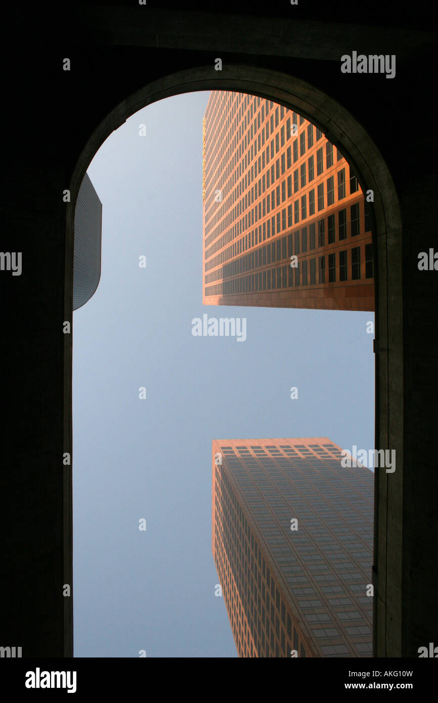 U shaped opening with view of skyscrapers in central Los Angeles ...