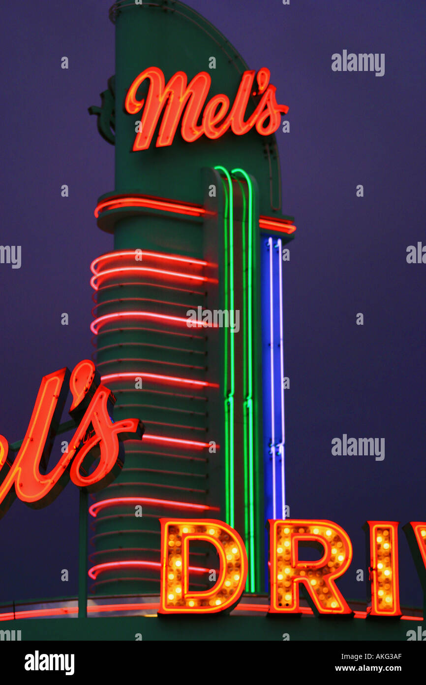 Mel s drive in universal studios neon sign portrait Stock Photo - Alamy