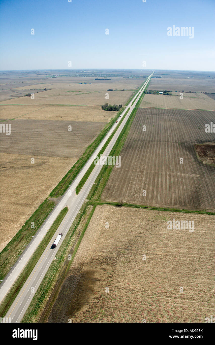 Aerial view of highway through rural farmland with crops Stock Photo ...