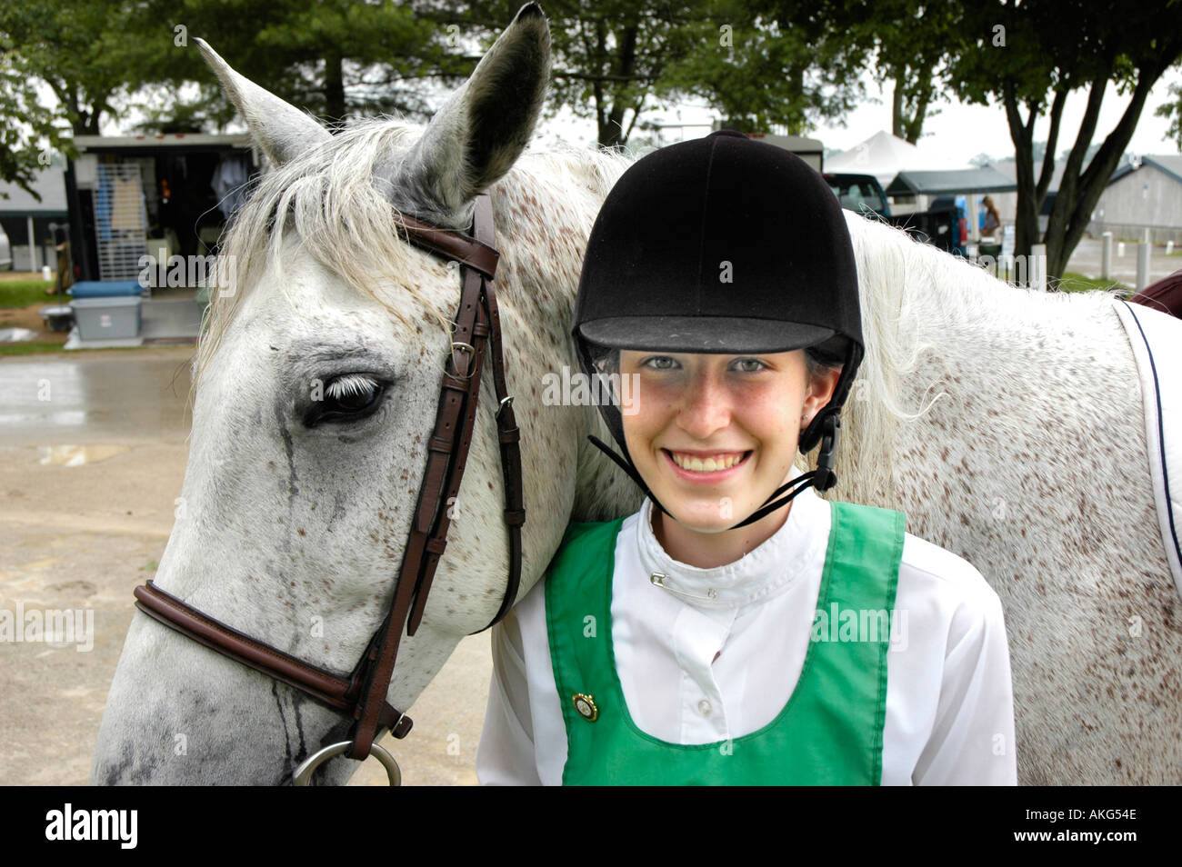 Girl riders and horses at Equestrian event Stock Photo - Alamy
