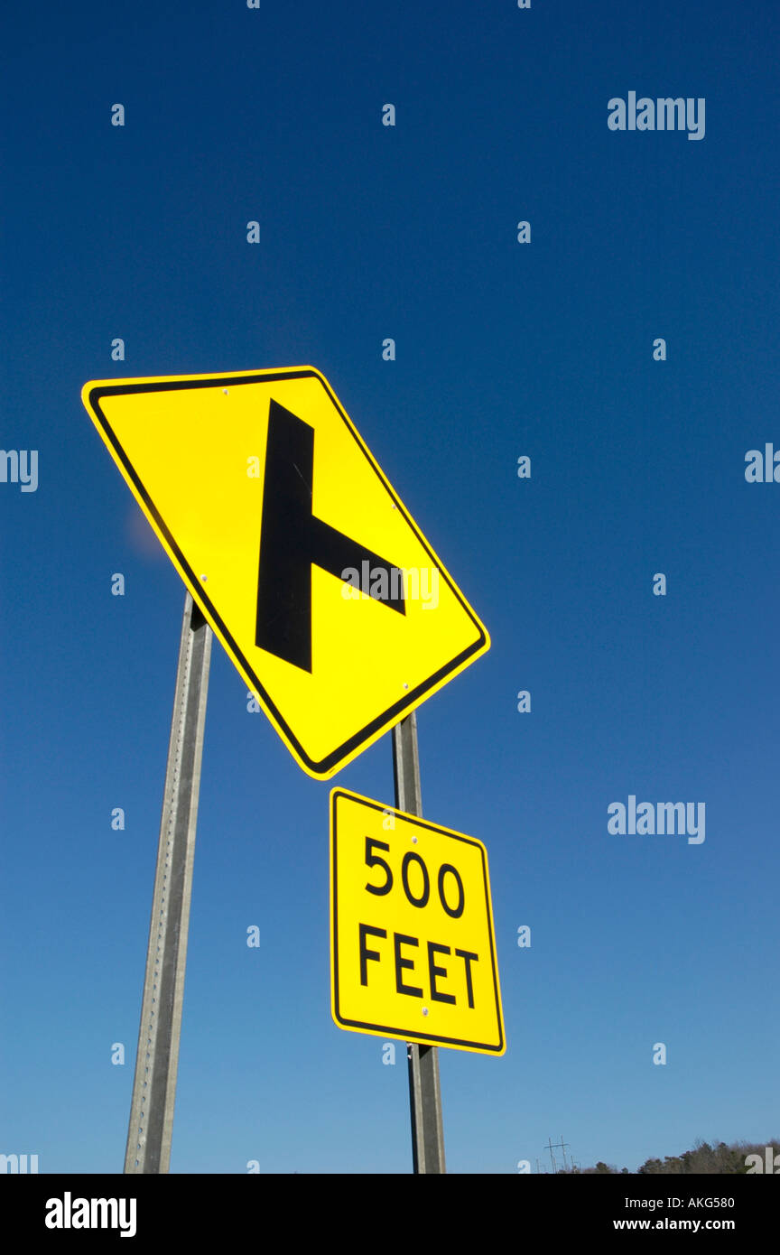 Freeway and road signs on the shoulder of the roadway bed Stock Photo ...