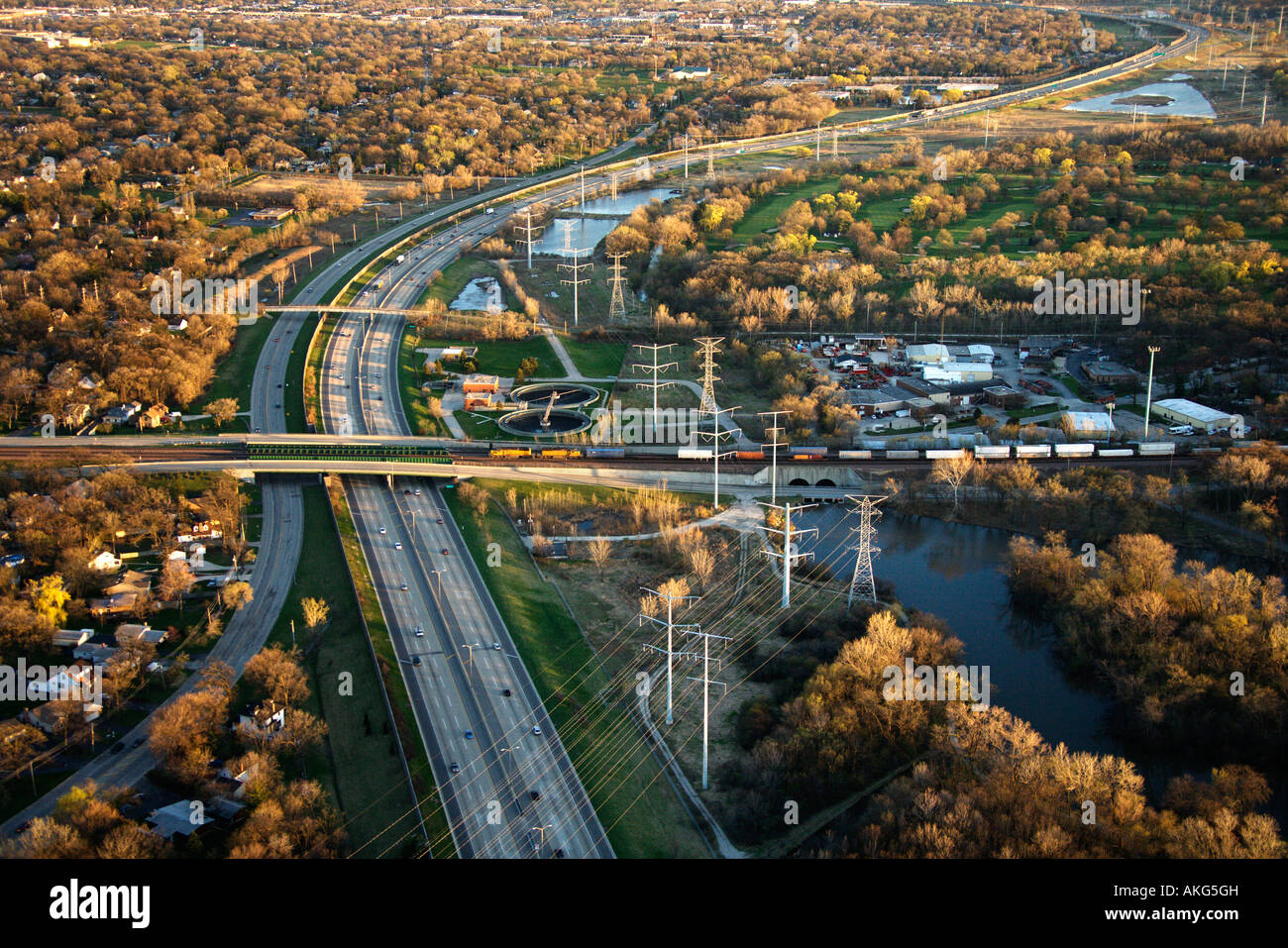 Aerial view of interstate and railroad in Chicago Illinois Stock Photo ...