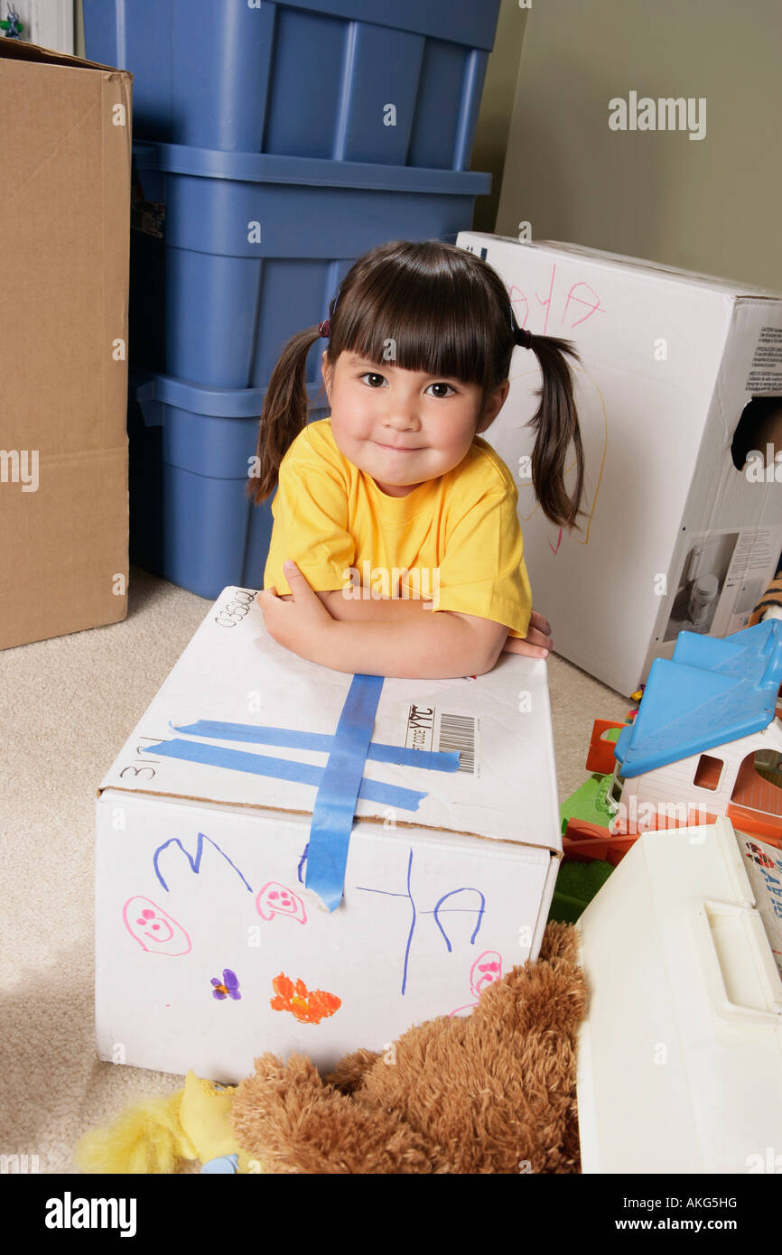 Girl with box Stock Photo - Alamy