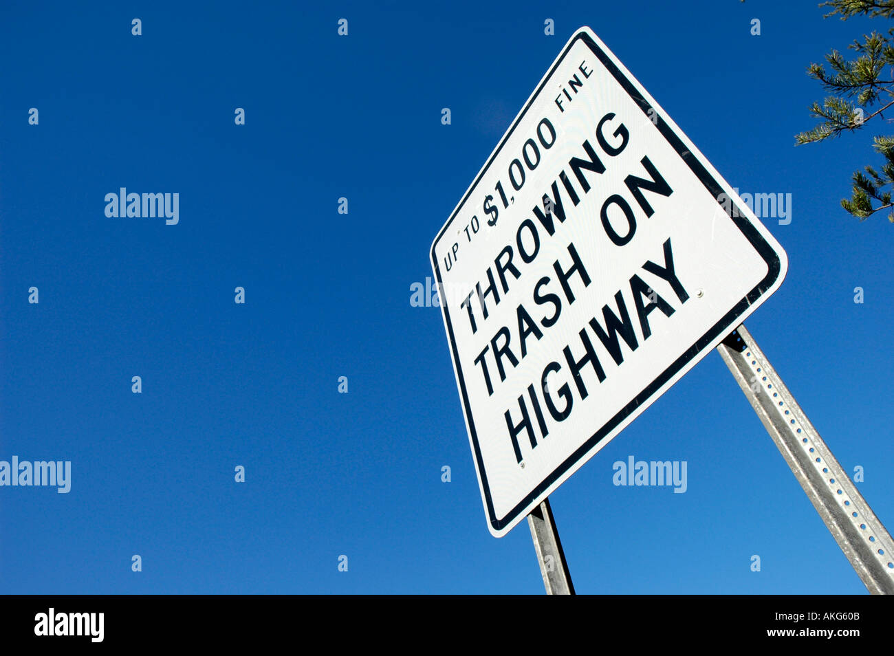 Freeway and road signs on the shoulder of the roadway bed Stock Photo ...
