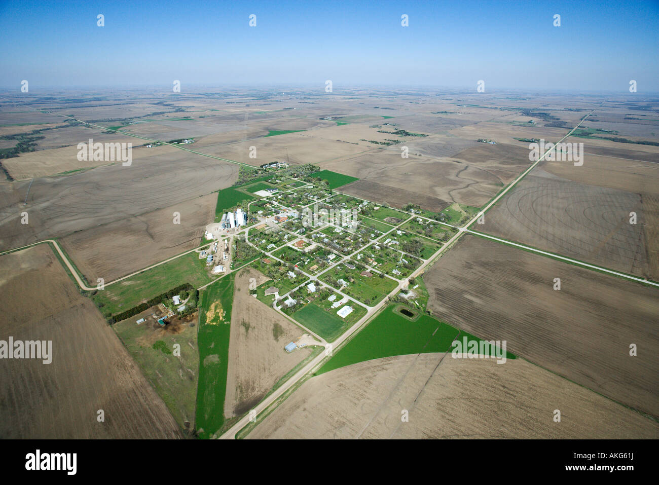 Aerial view of rural town surrounded by cropland and agriculture Stock ...