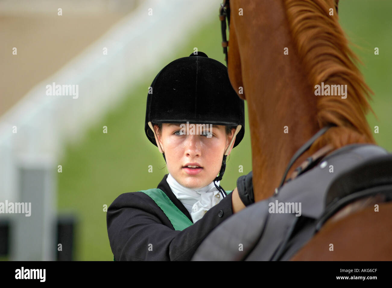 Girl riders and horses at Equestrian event Stock Photo - Alamy