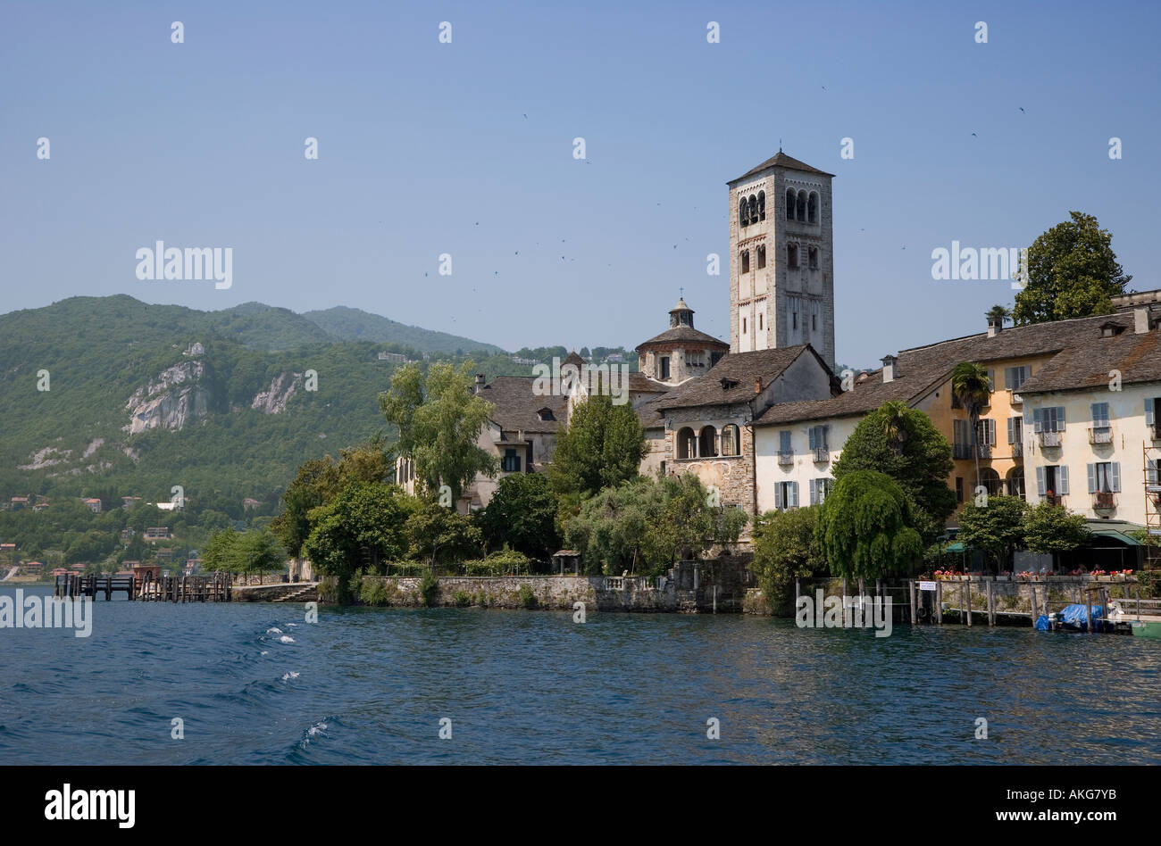 BASILICA DI SAN GIULIO ISOLA ORTA SAN GIULIO LAKE ORTA FLOCK OF SWIFTS ...
