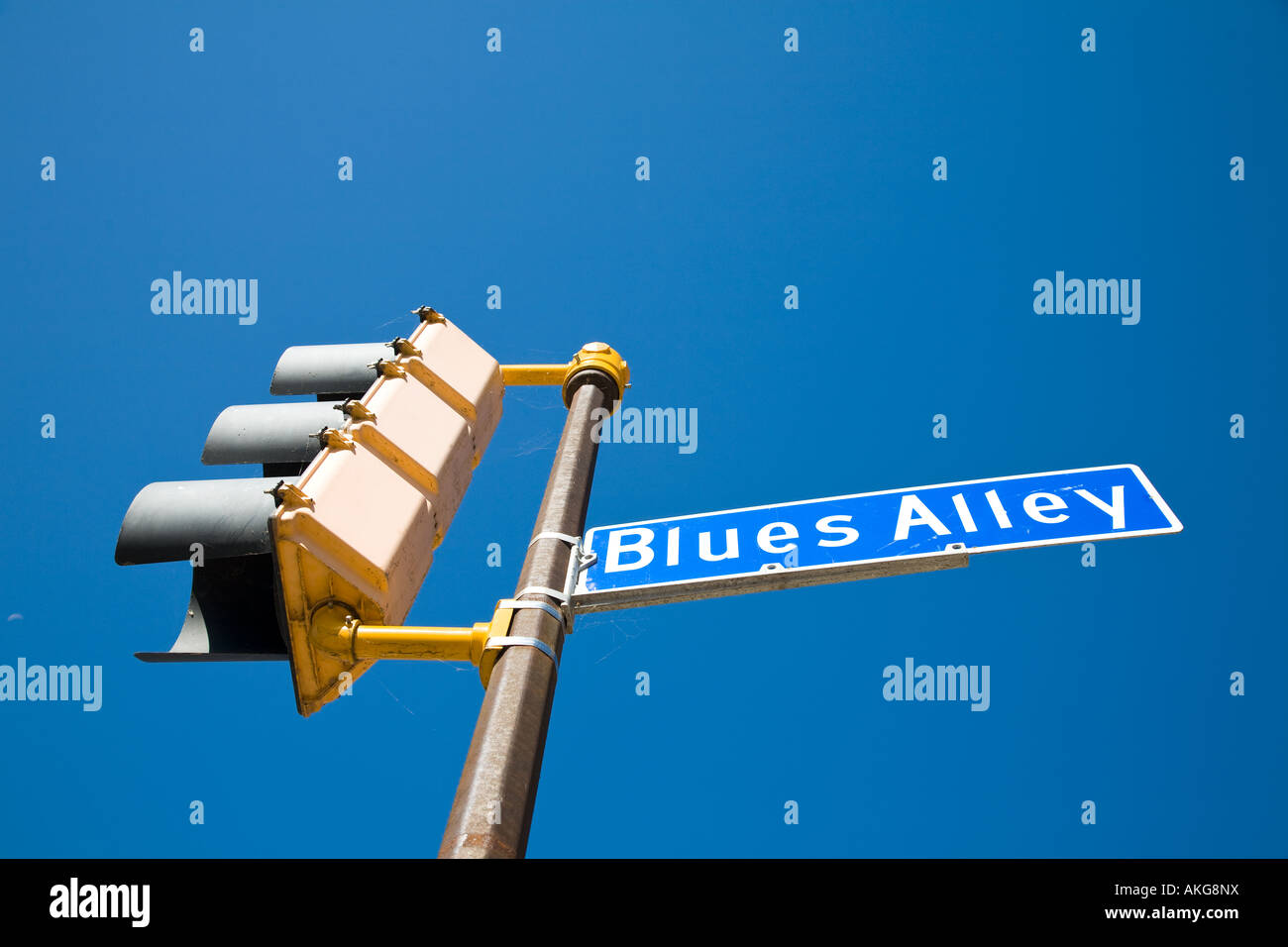 ILLINOIS Aurora Blues Alley sign on street signal post Stolp Island ...