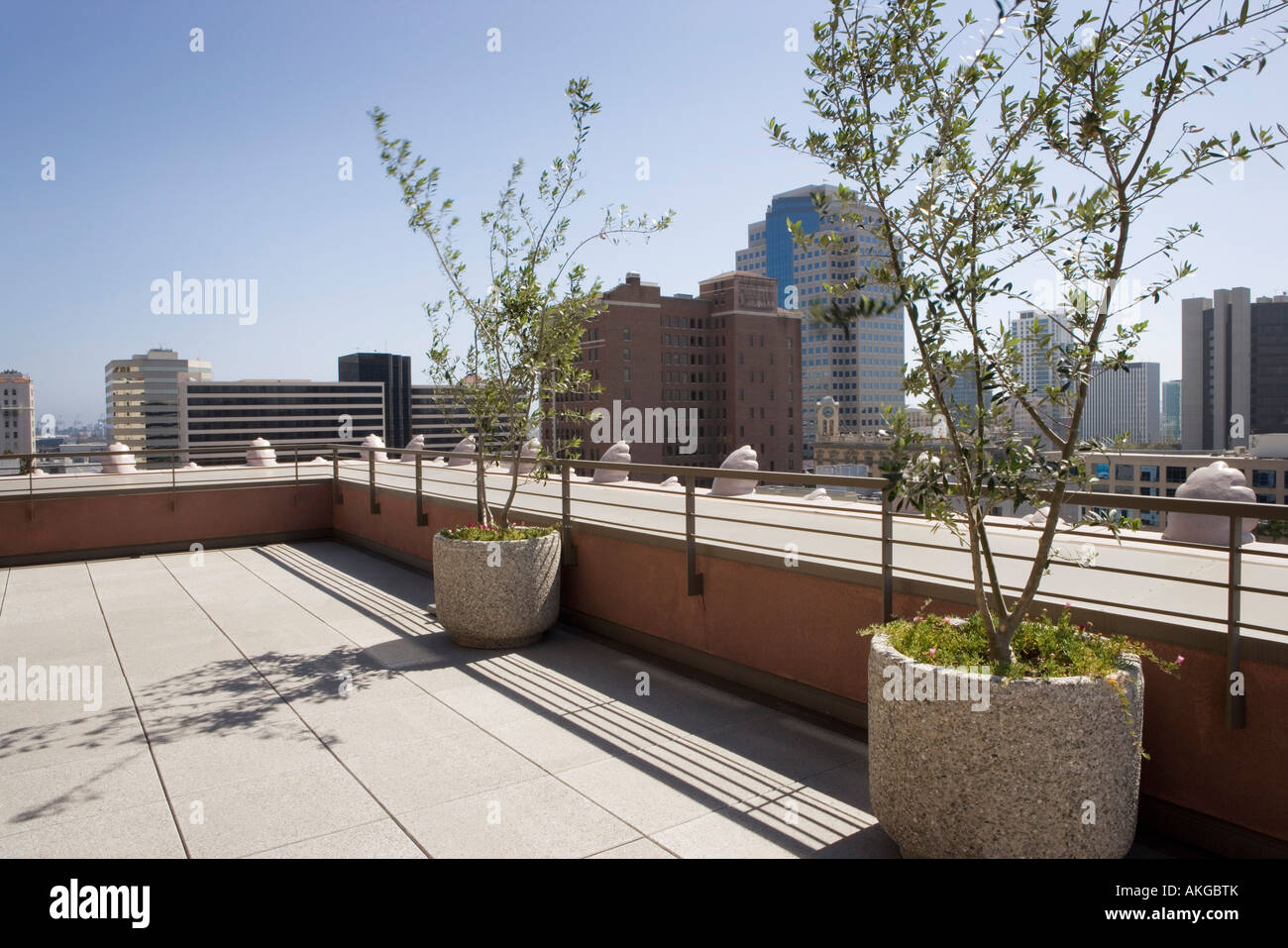 Outdoor patio with view of city Stock Photo - Alamy