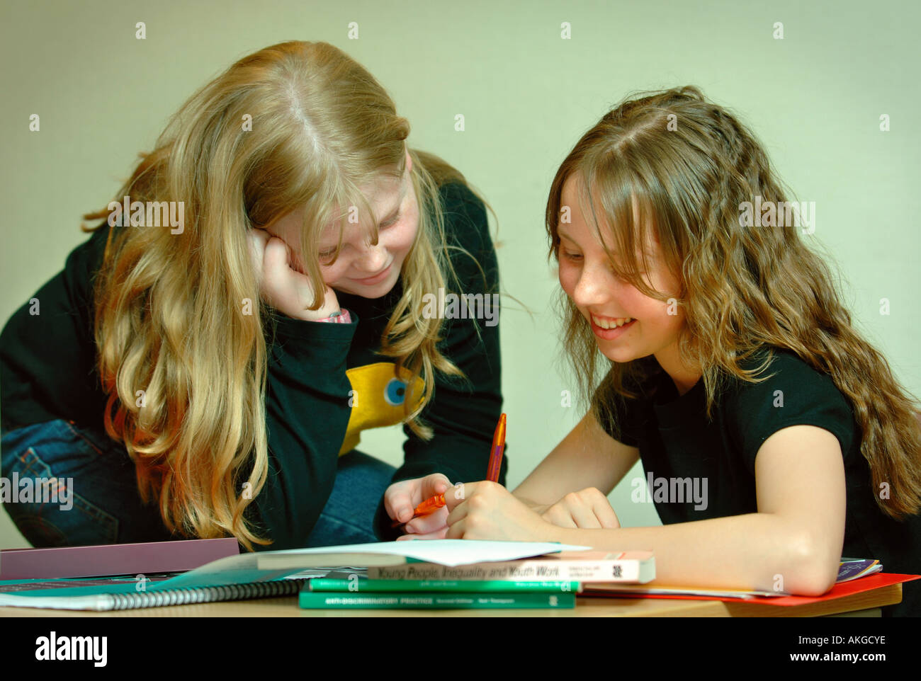 TWO TEENAGE GIRLS STUDYING UK Stock Photo - Alamy