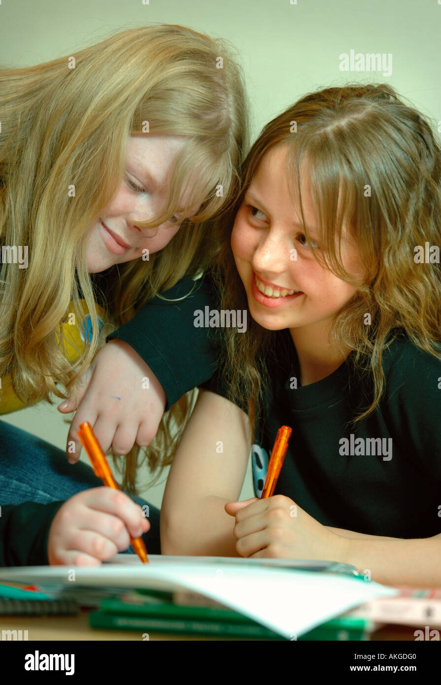 TWO TEENAGE GIRLS STUDYING UK Stock Photo - Alamy