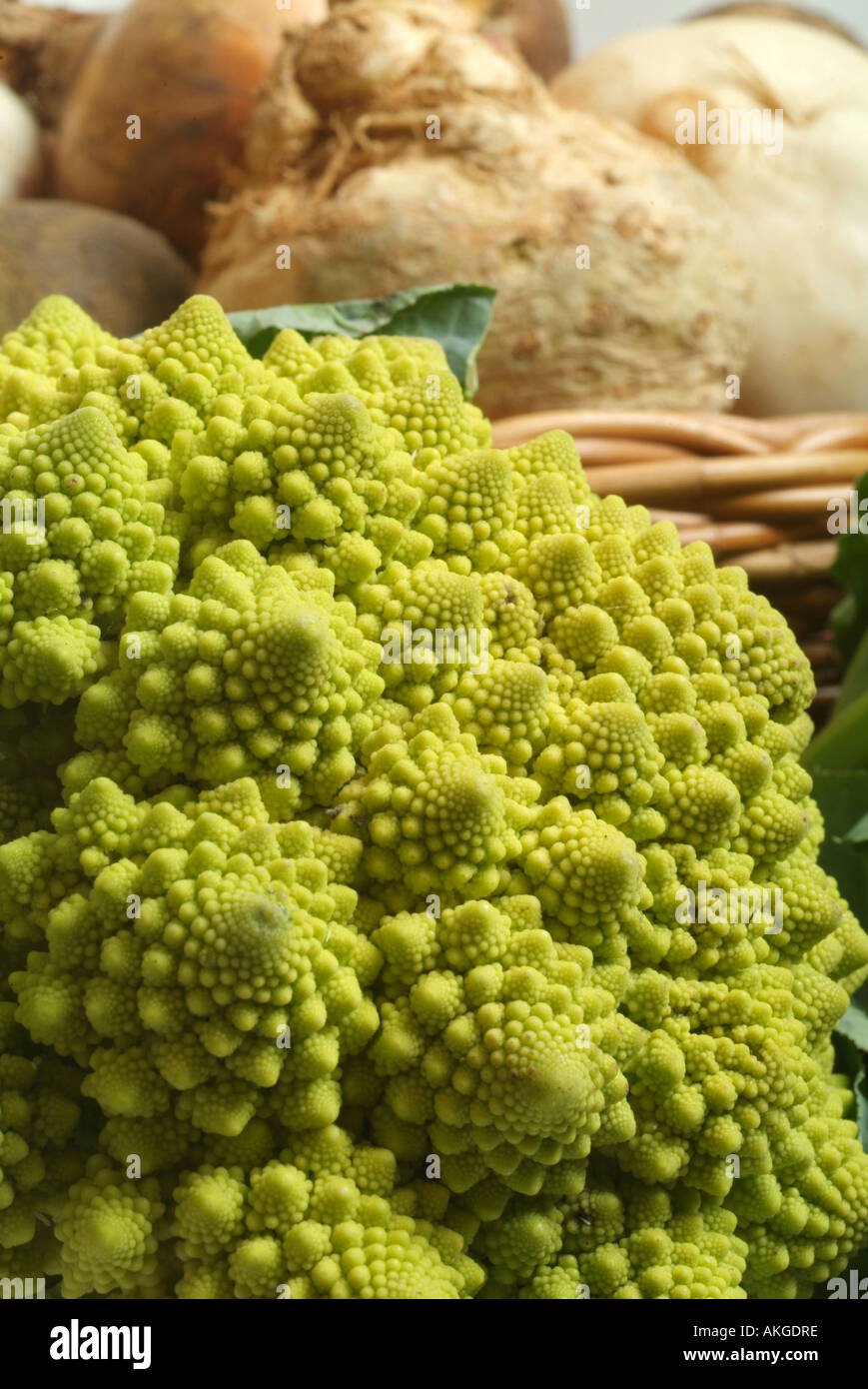 Organic Romanesco cauliflower and other vegetables Stock Photo - Alamy