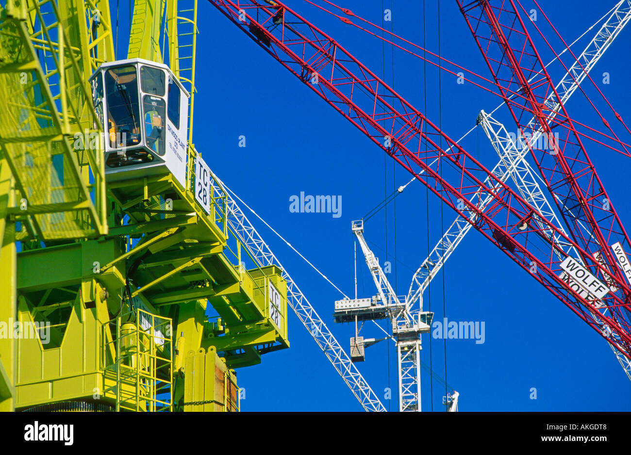 Colourful cranes during the reconstruction of the docklands, East of ...