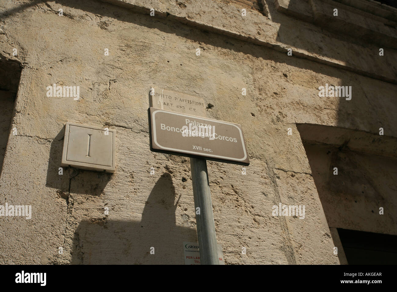 Sign, Boncompagni Corcos palace, Orologio square, Parione district ...
