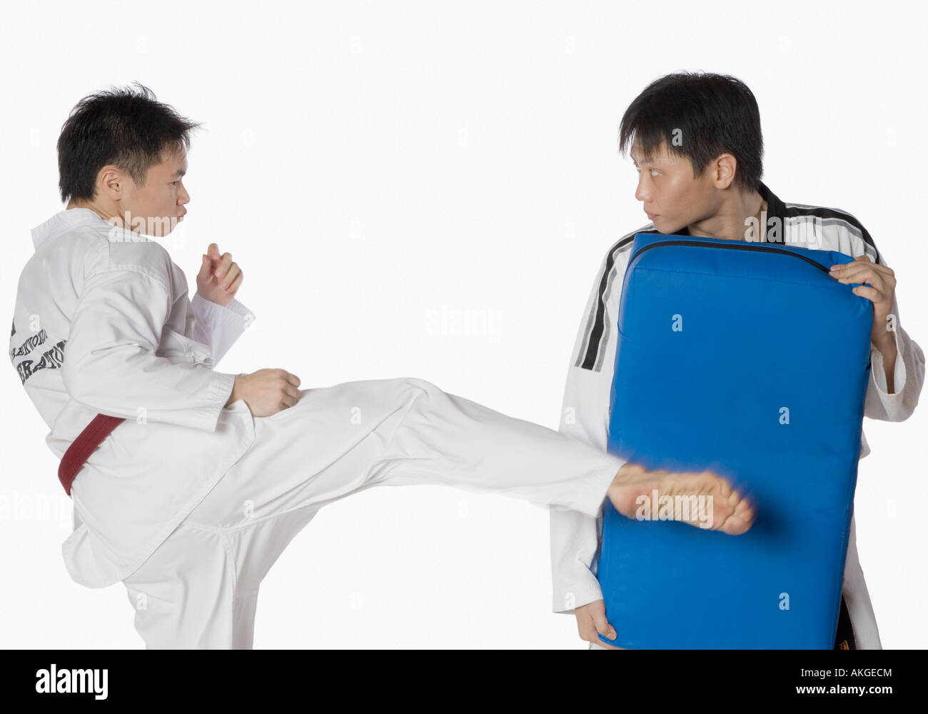 Male karate instructor teaching martial arts to a young man Stock Photo ...