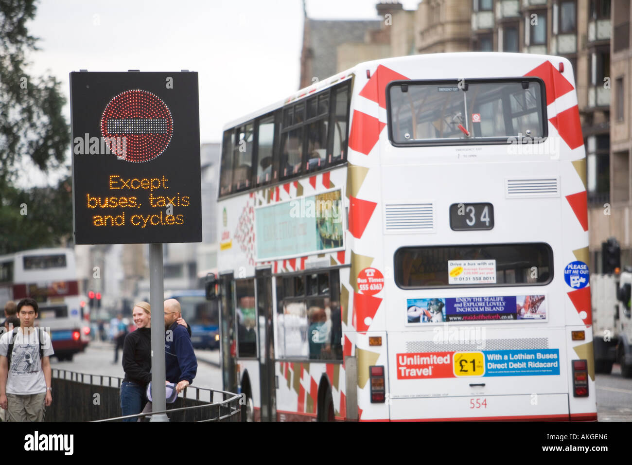 No Entry Sign except buses taxis and cycles Edinburgh Princes Street ...