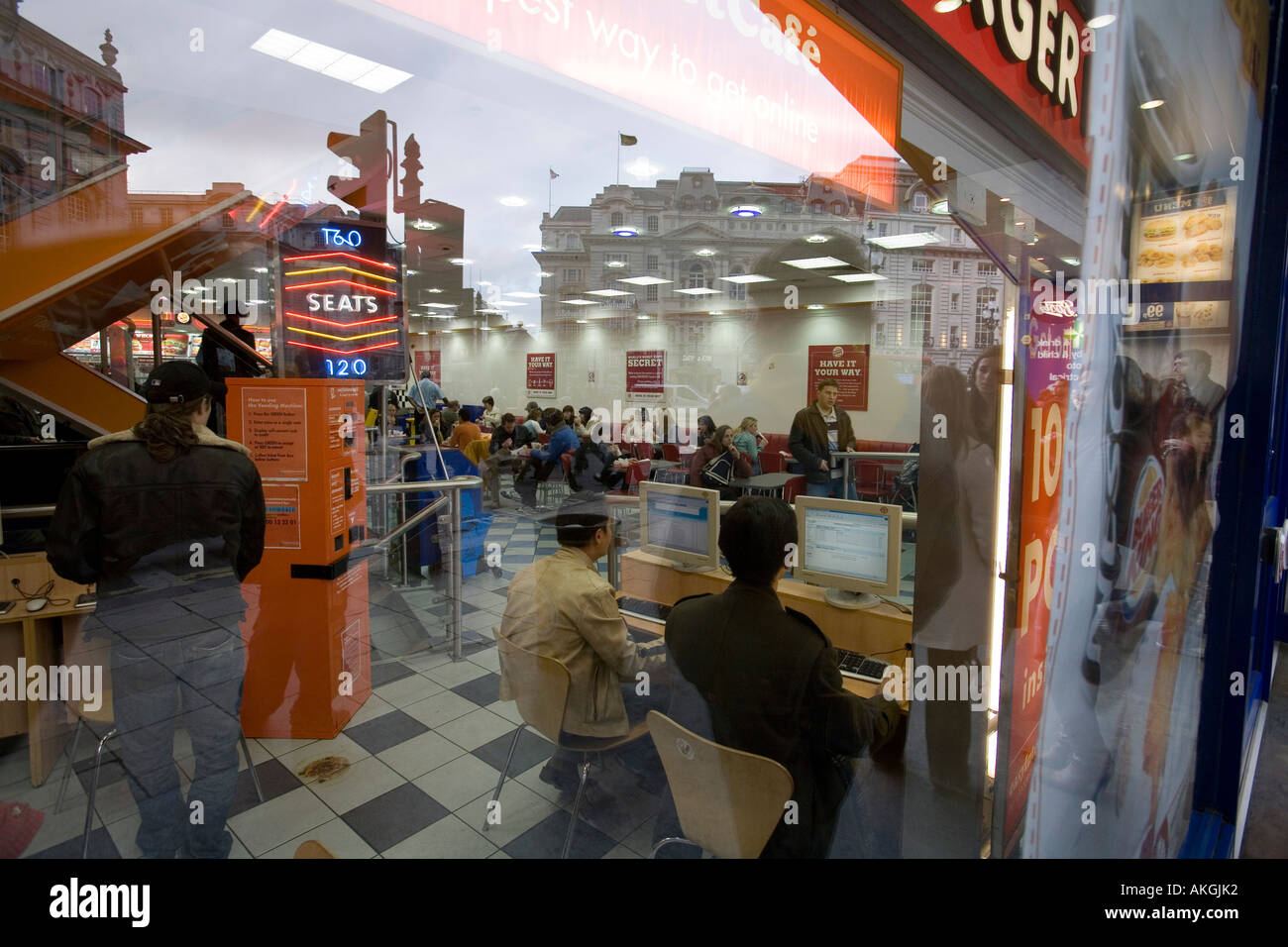 Burger king internet cafe' Piccadilly Circus London UK Stock Photo - Alamy