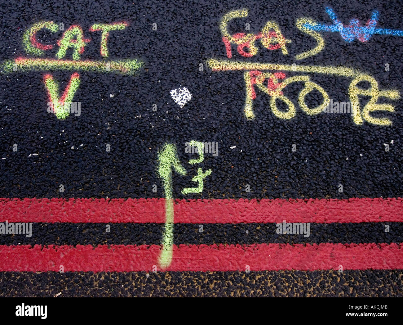 Utilities graffiti signs over on the road Stock Photo - Alamy